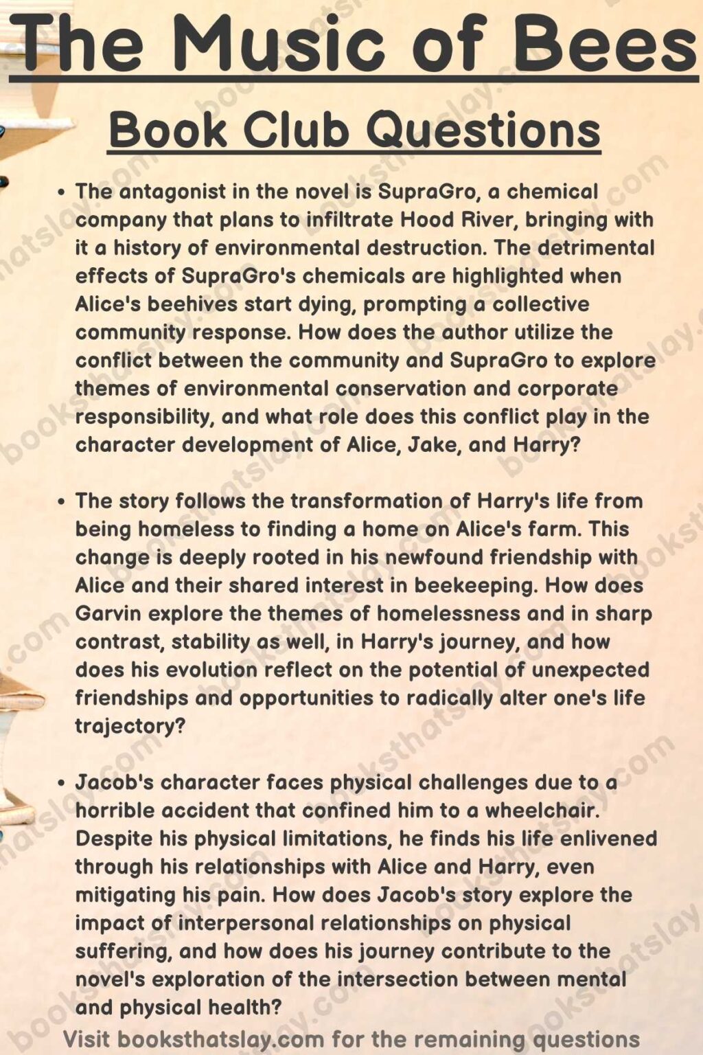 10 The Music of Bees Book Club Questions