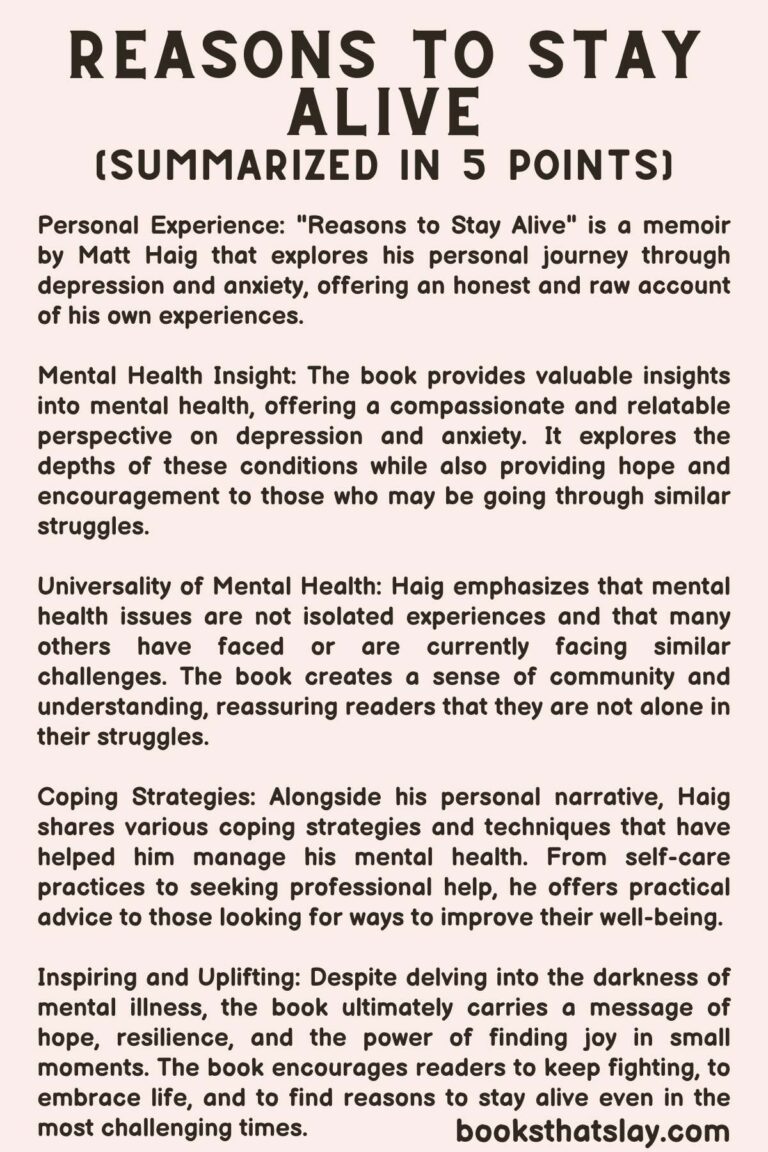 Reasons to Stay Alive Summary and Key Lessons