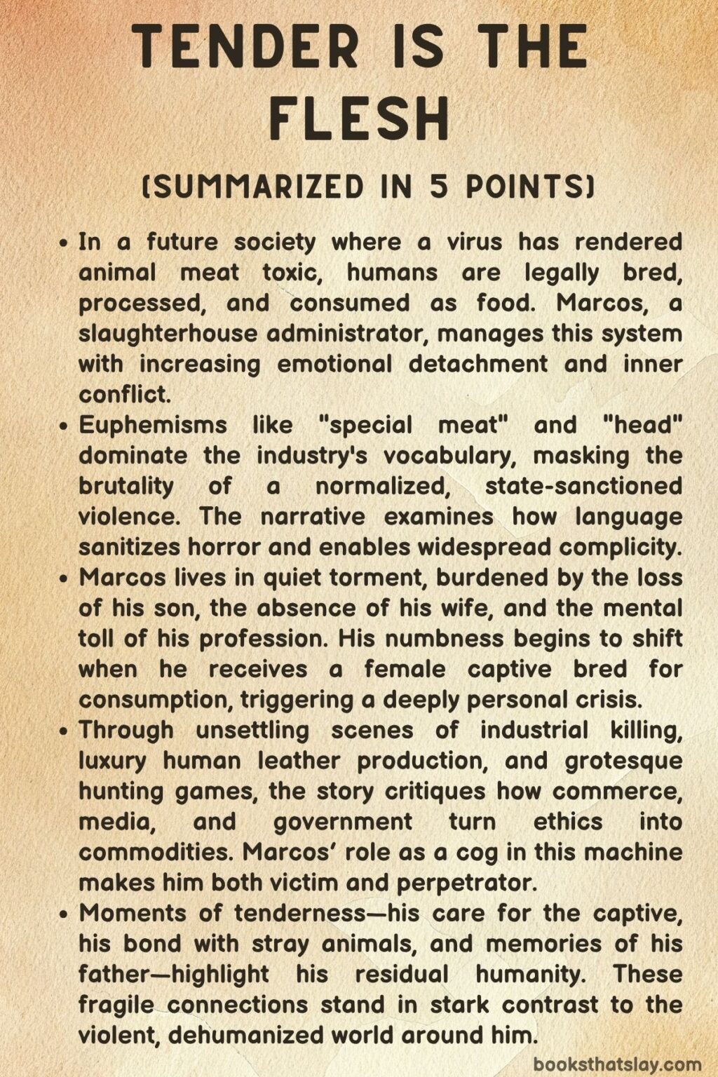 Tender is the Flesh Summary, Characters and Themes