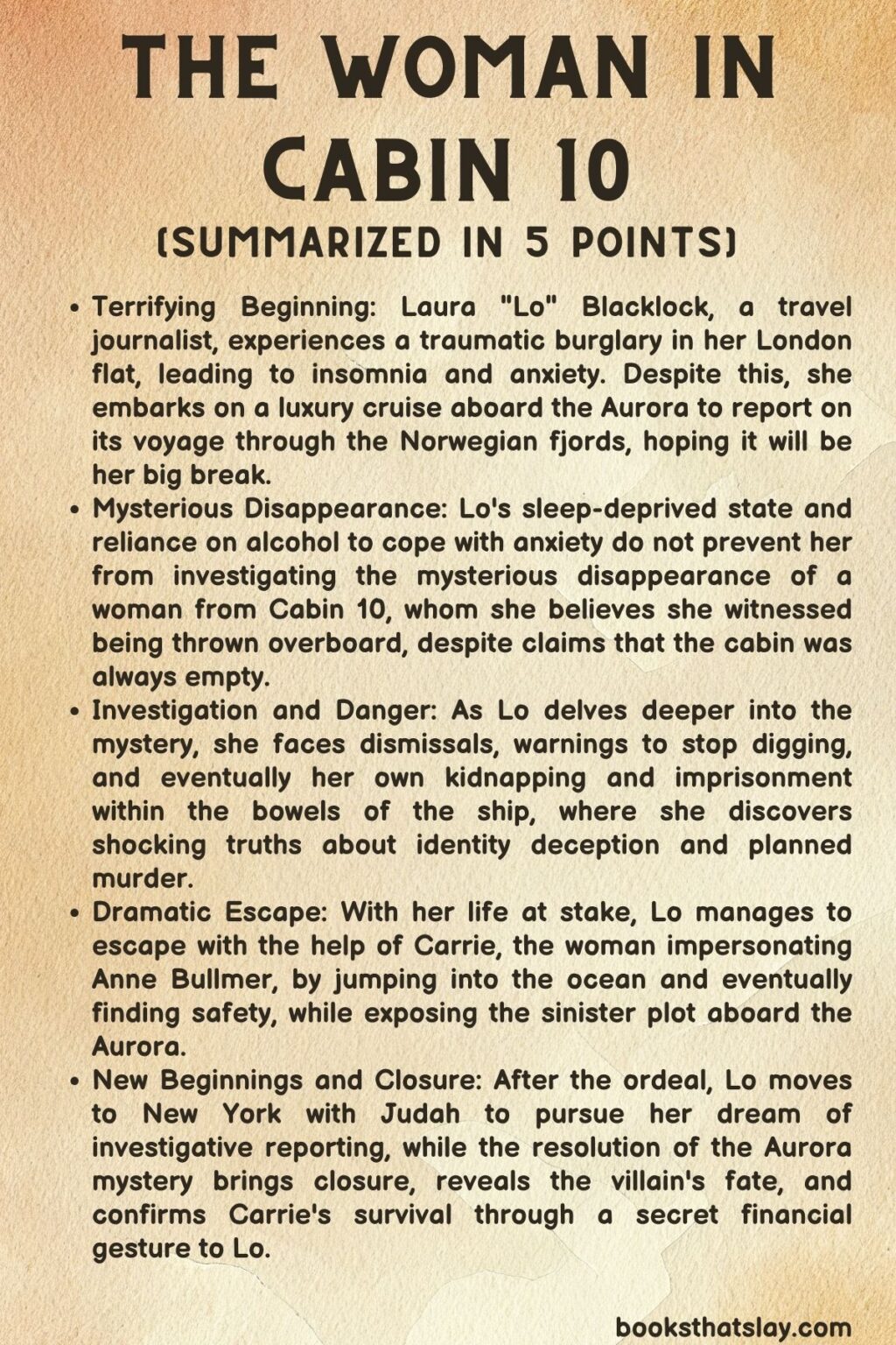 The Woman in Cabin 10 Summary, Characters and Themes