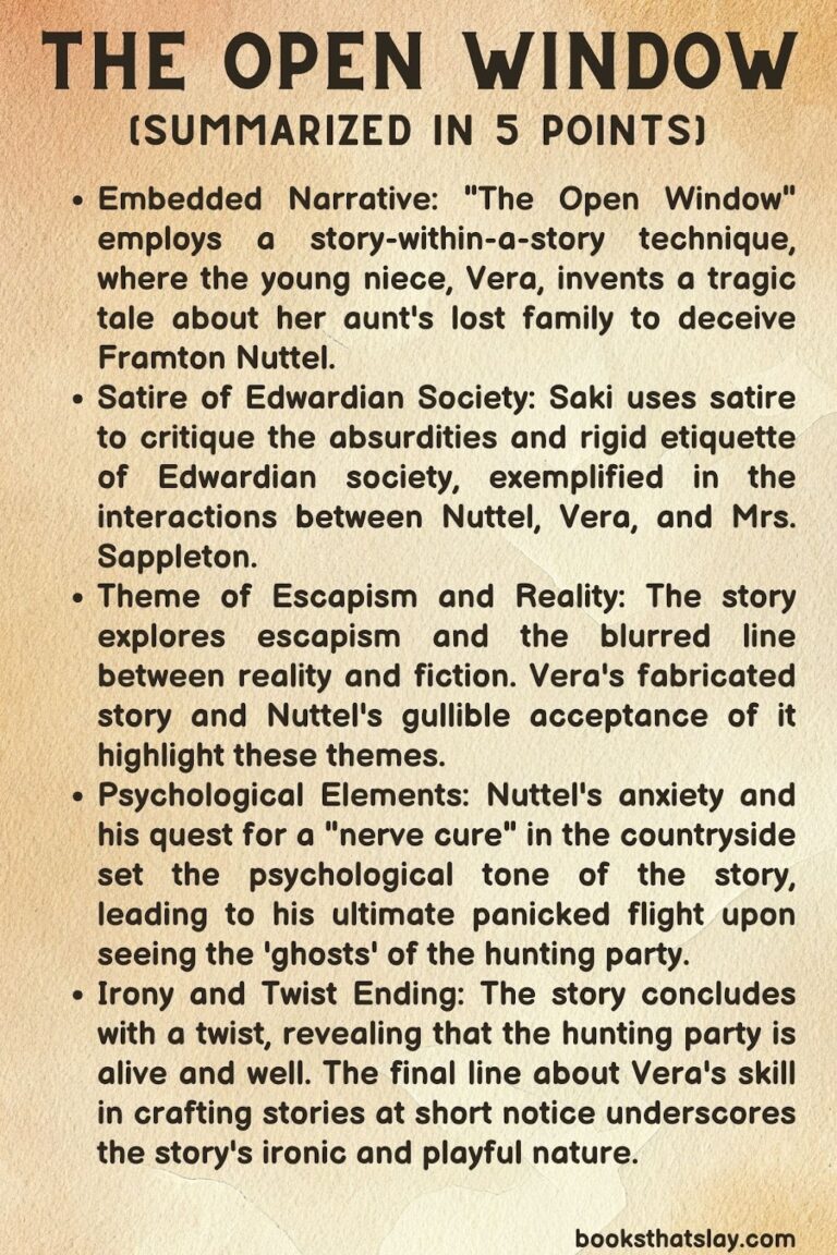 The Open Window Summary, Characters and Themes
