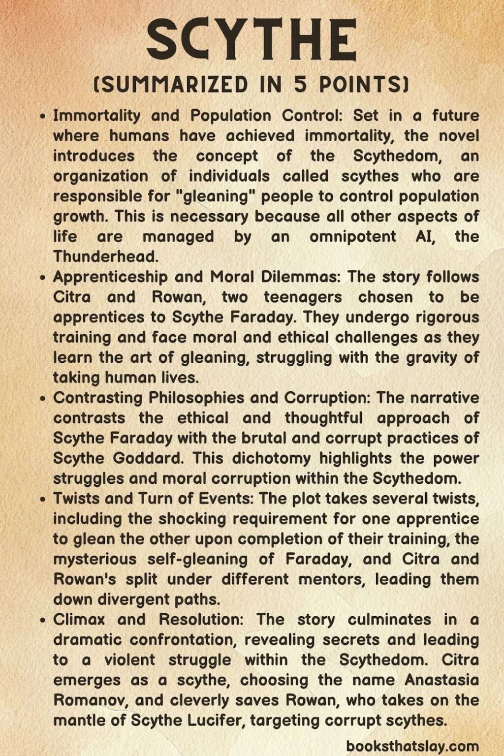 Scythe Summary, Characters and Themes