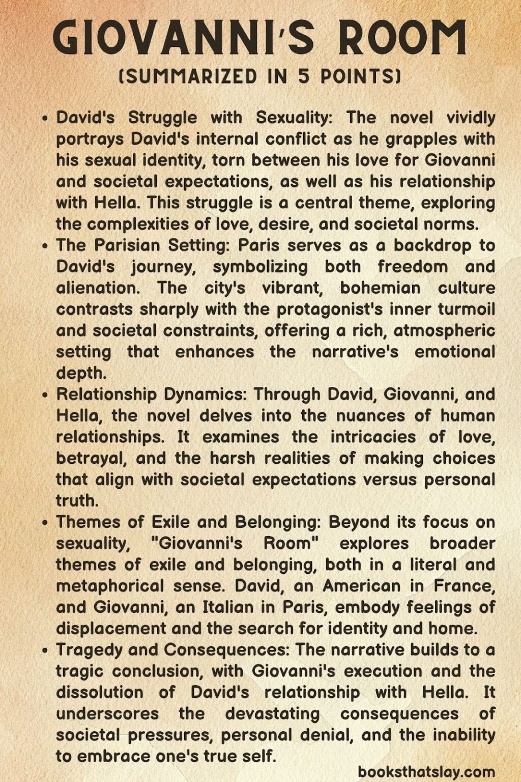 Giovanni’s Room Summary, Characters and Themes
