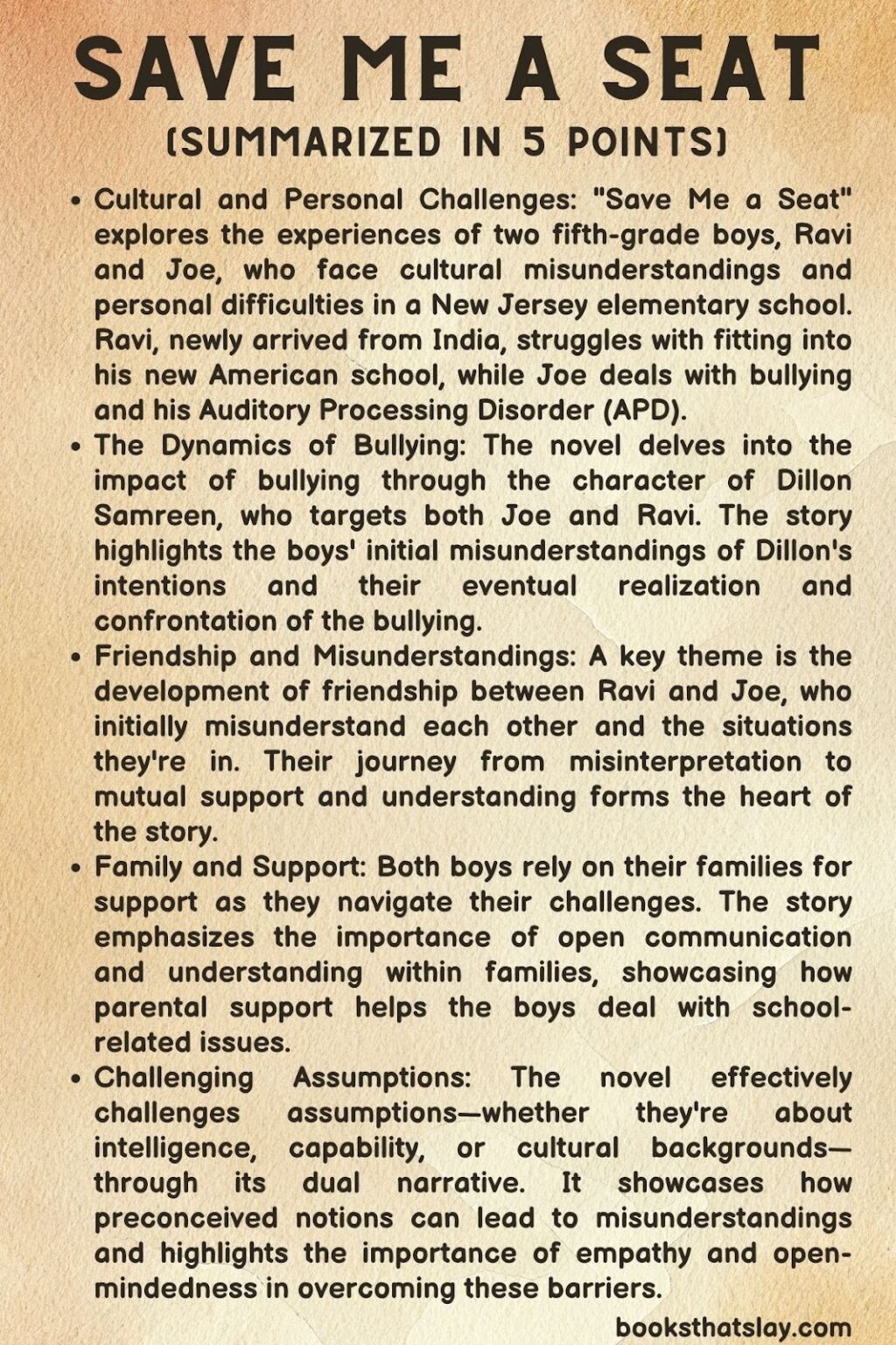 Save Me a Seat Summary, Characters and Themes