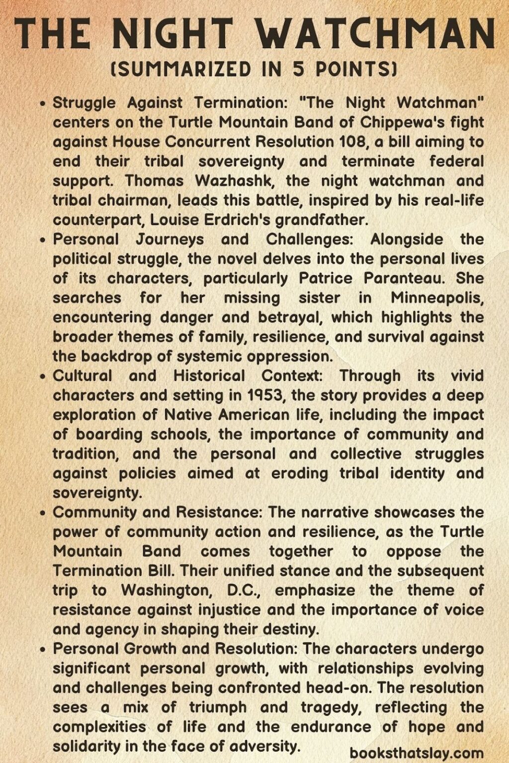 The Night Watchman Summary, Characters and Themes