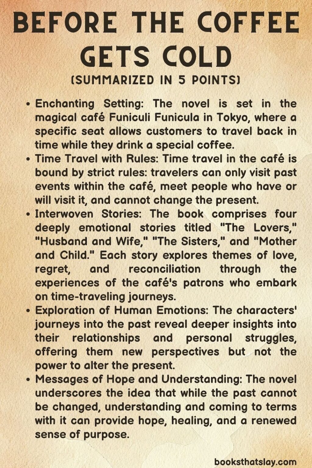 Before the Coffee Gets Cold Summary, Characters and Themes