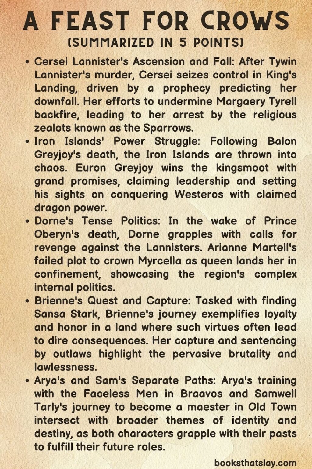 A Feast for Crows Summary, Characters and Themes