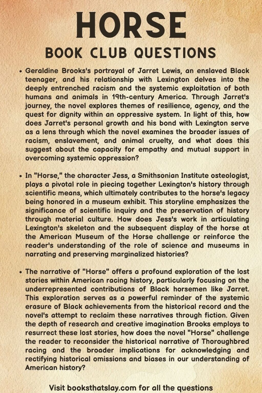 12 Book Club Questions for Horse By Geraldine Brooks