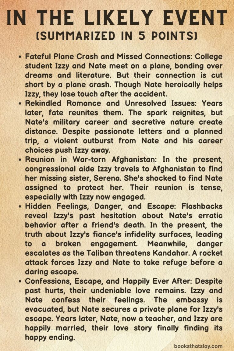 In the Likely Event Summary, Characters and Themes