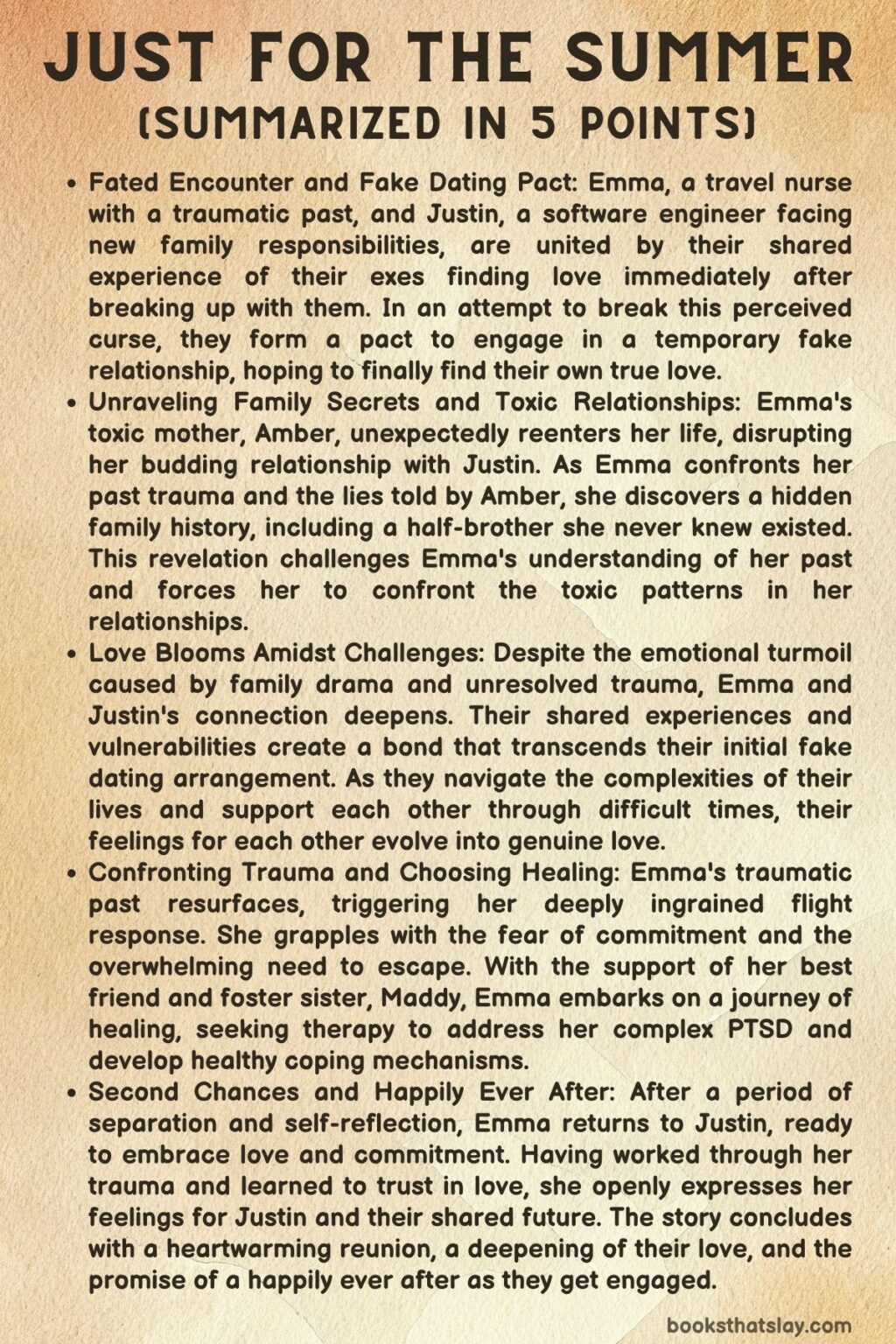 Just For The Summer Summary, Characters and Themes