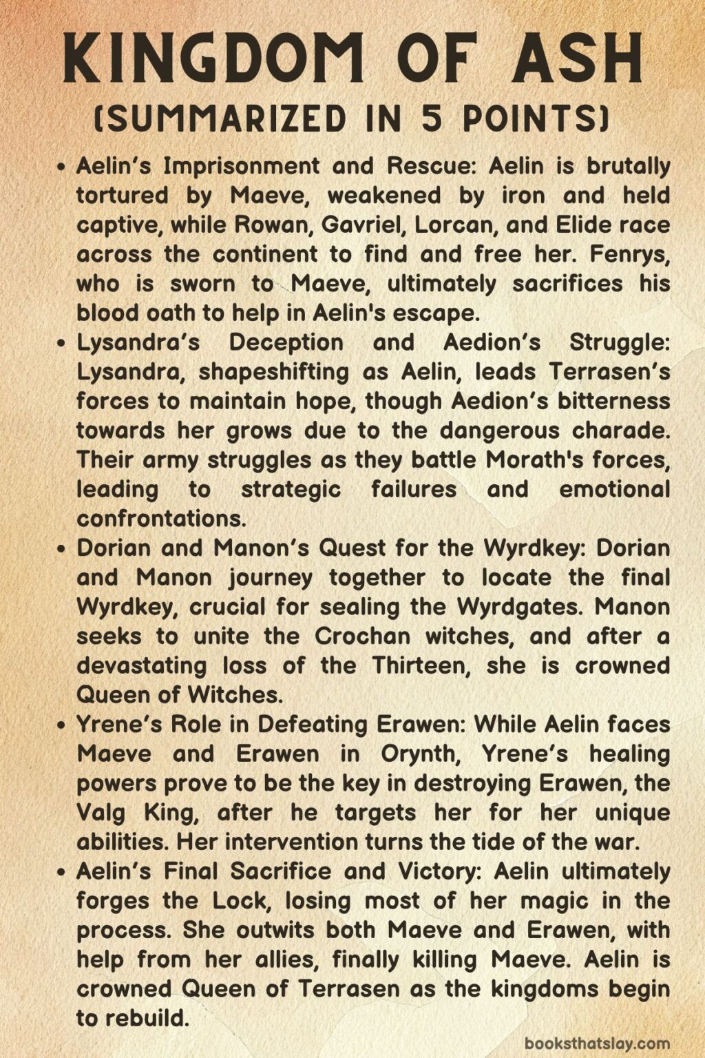 Kingdom of Ash Summary, Characters and Themes