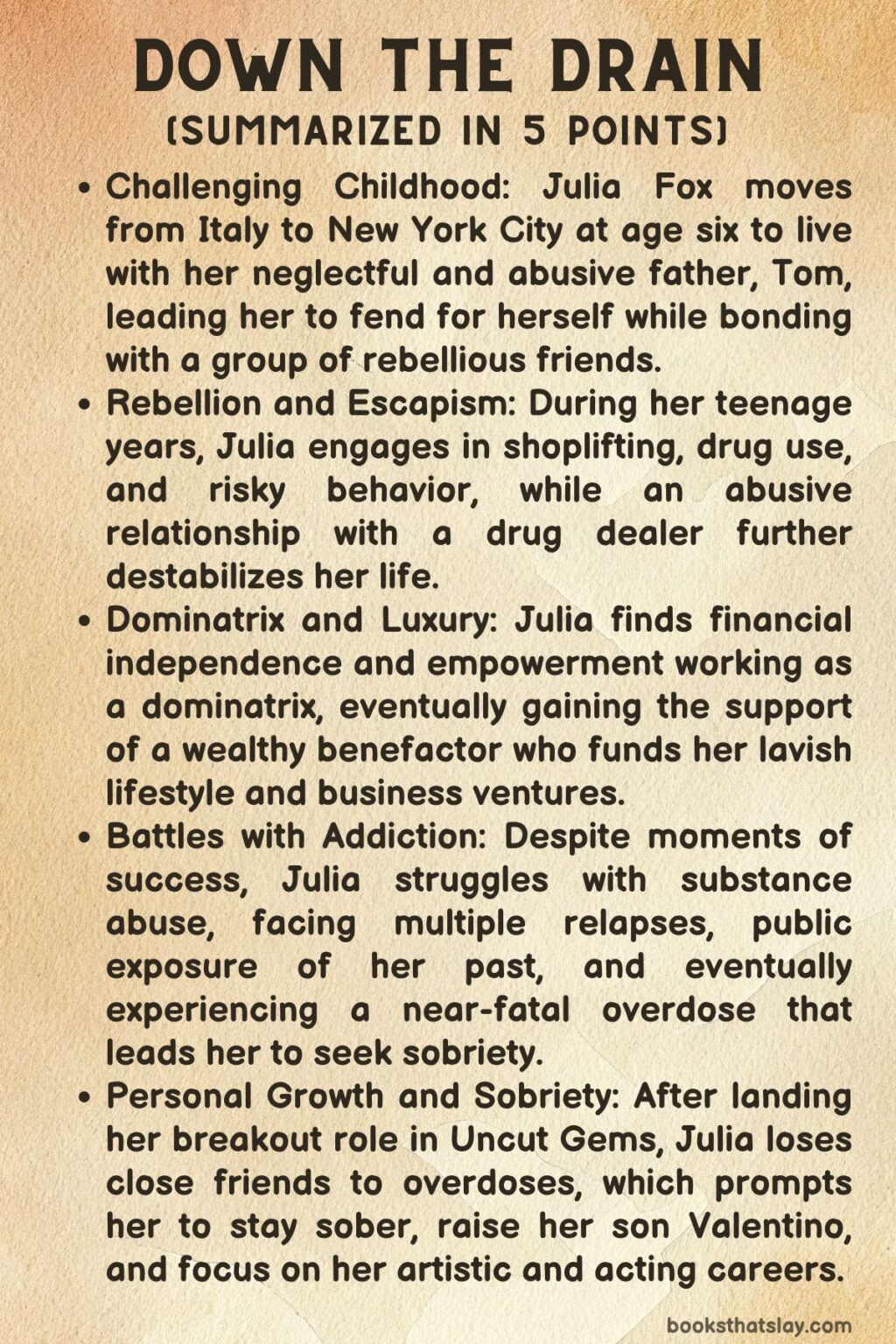 Down the Drain by Julia Fox Summary and Analysis
