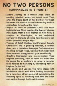 No Two Persons Summary, Characters and Themes