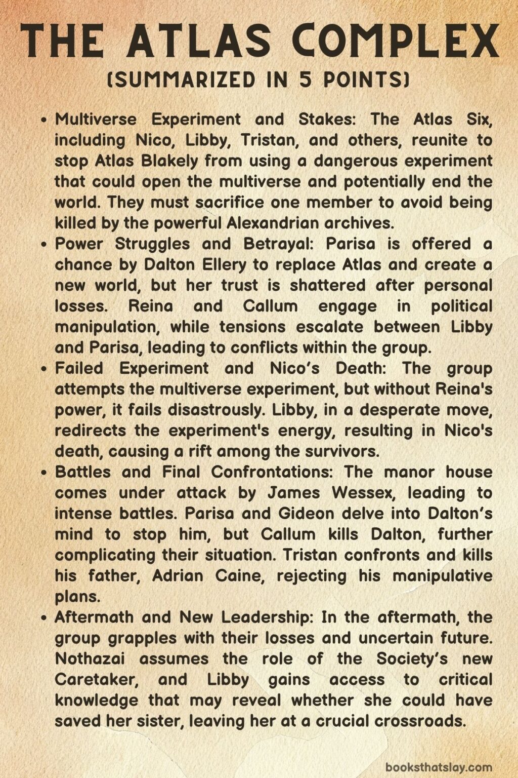 The Atlas Complex Summary, Characters and Themes