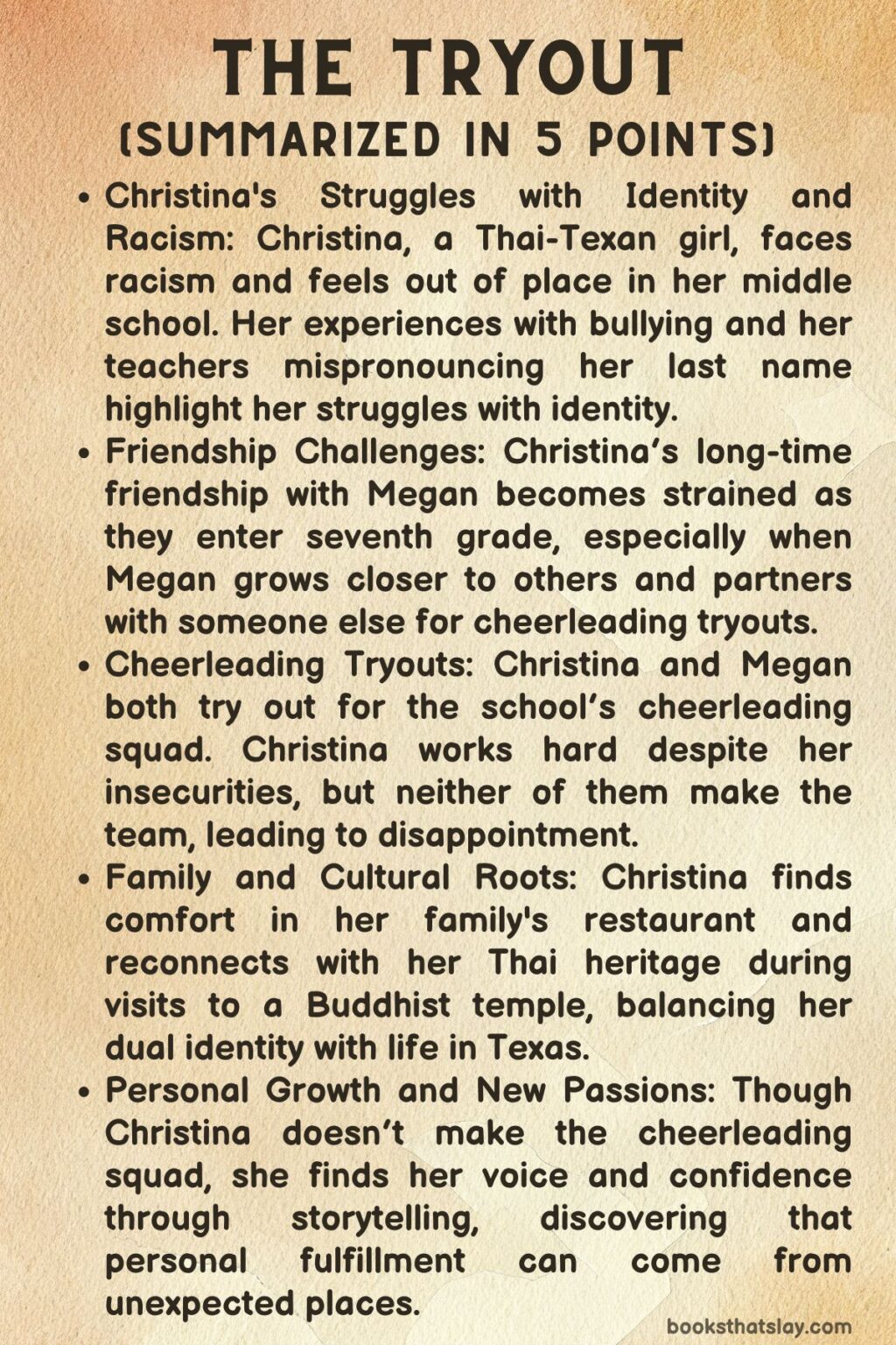 The Tryout Summary, Characters and Themes