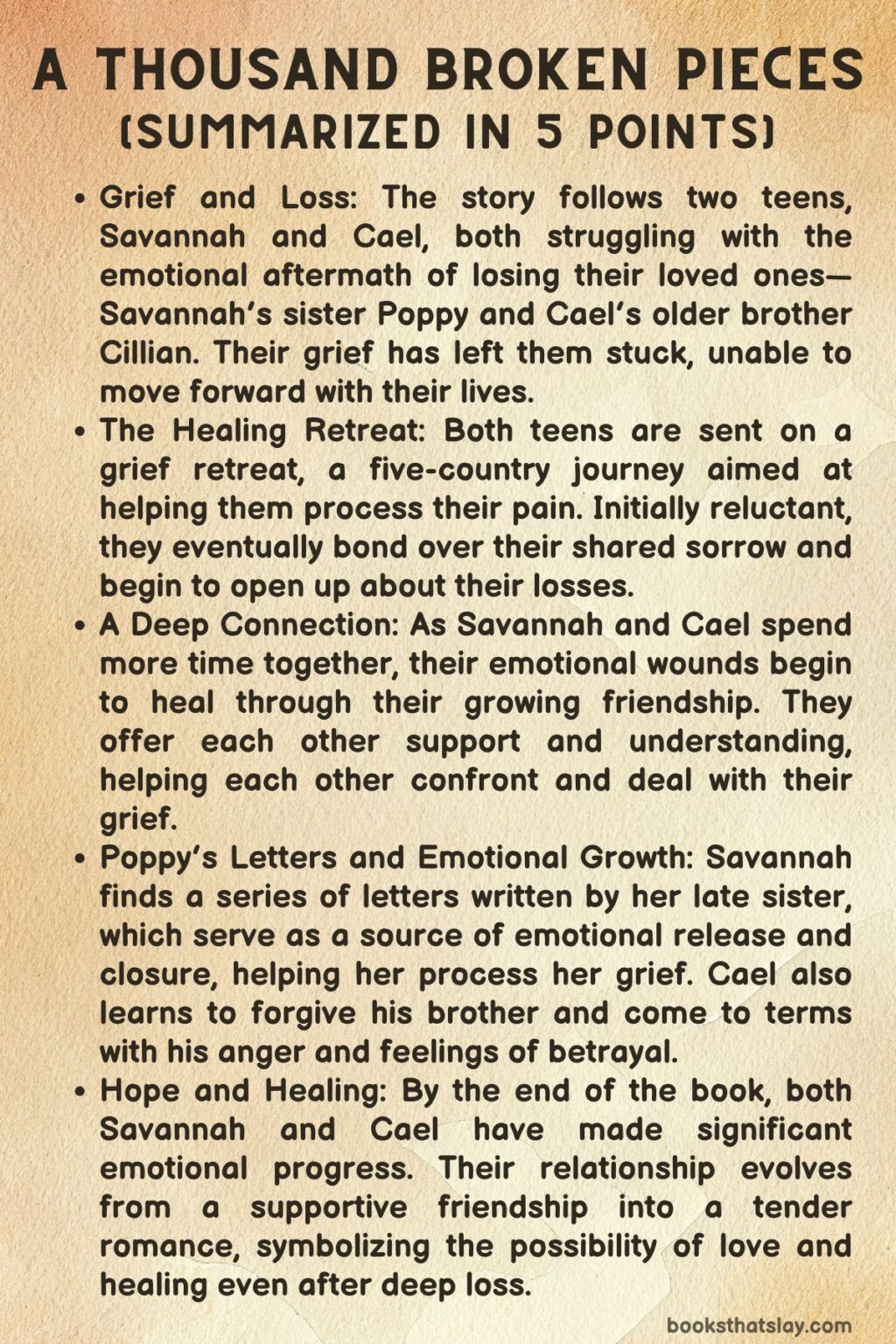 A Thousand Broken Pieces Summary, Characters and Themes