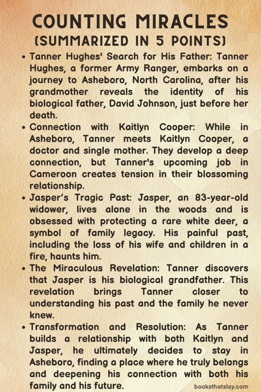 Counting Miracles by Nicholas Sparks Summary, Characters and Themes