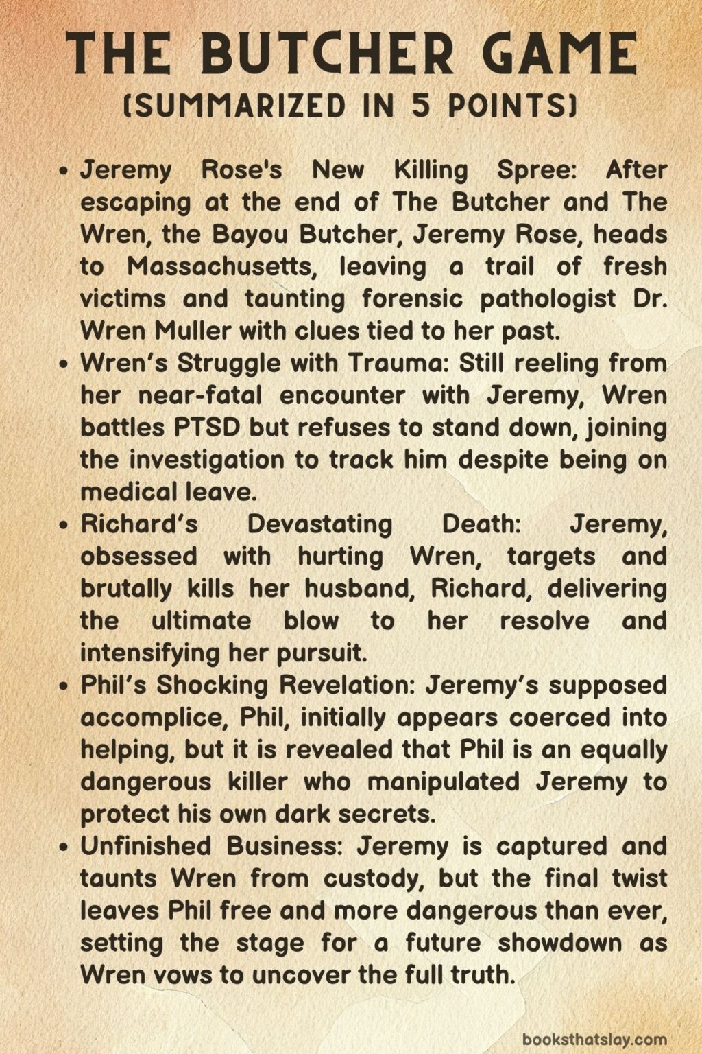 The Butcher Game Summary, Characters and Themes