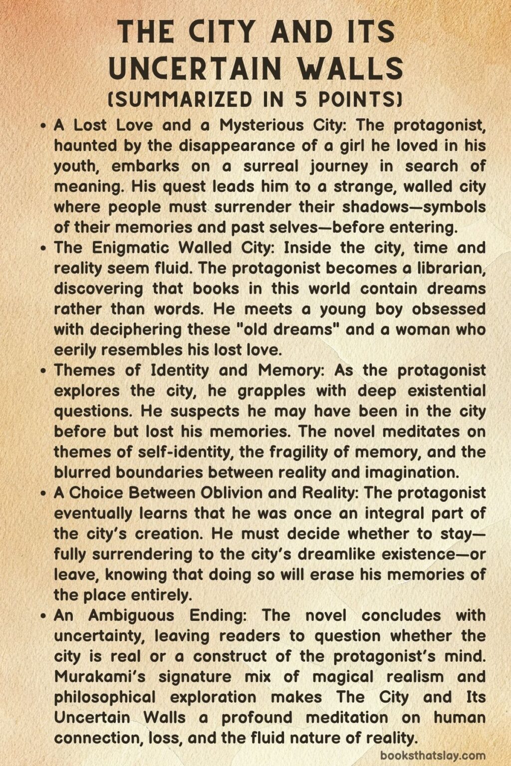 The City and Its Uncertain Walls Summary, Characters and Themes