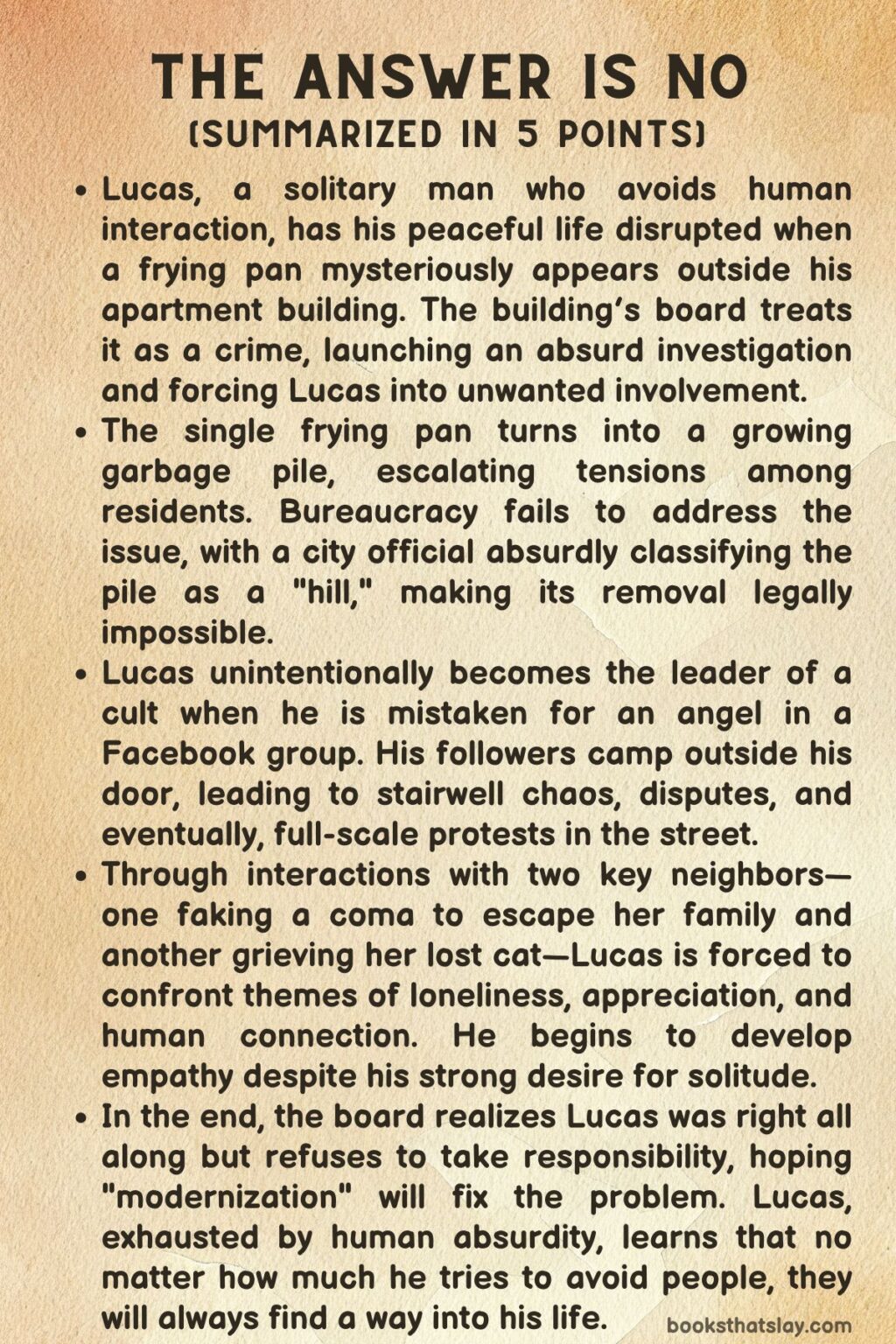 The Answer Is No Summary, Characters and Themes