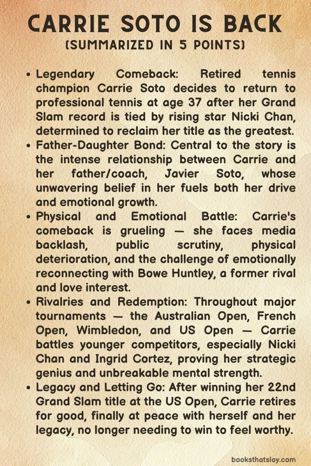 Carrie Soto Is Back Summary, Characters and Themes