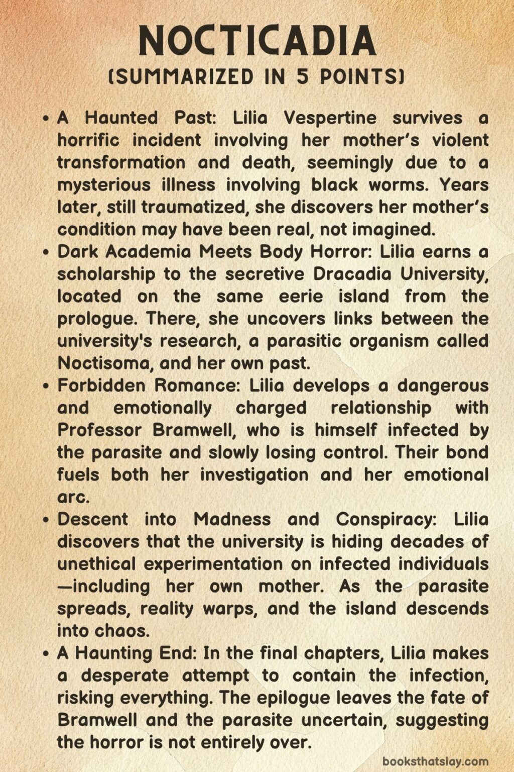 Nocticadia Summary, Characters and Themes