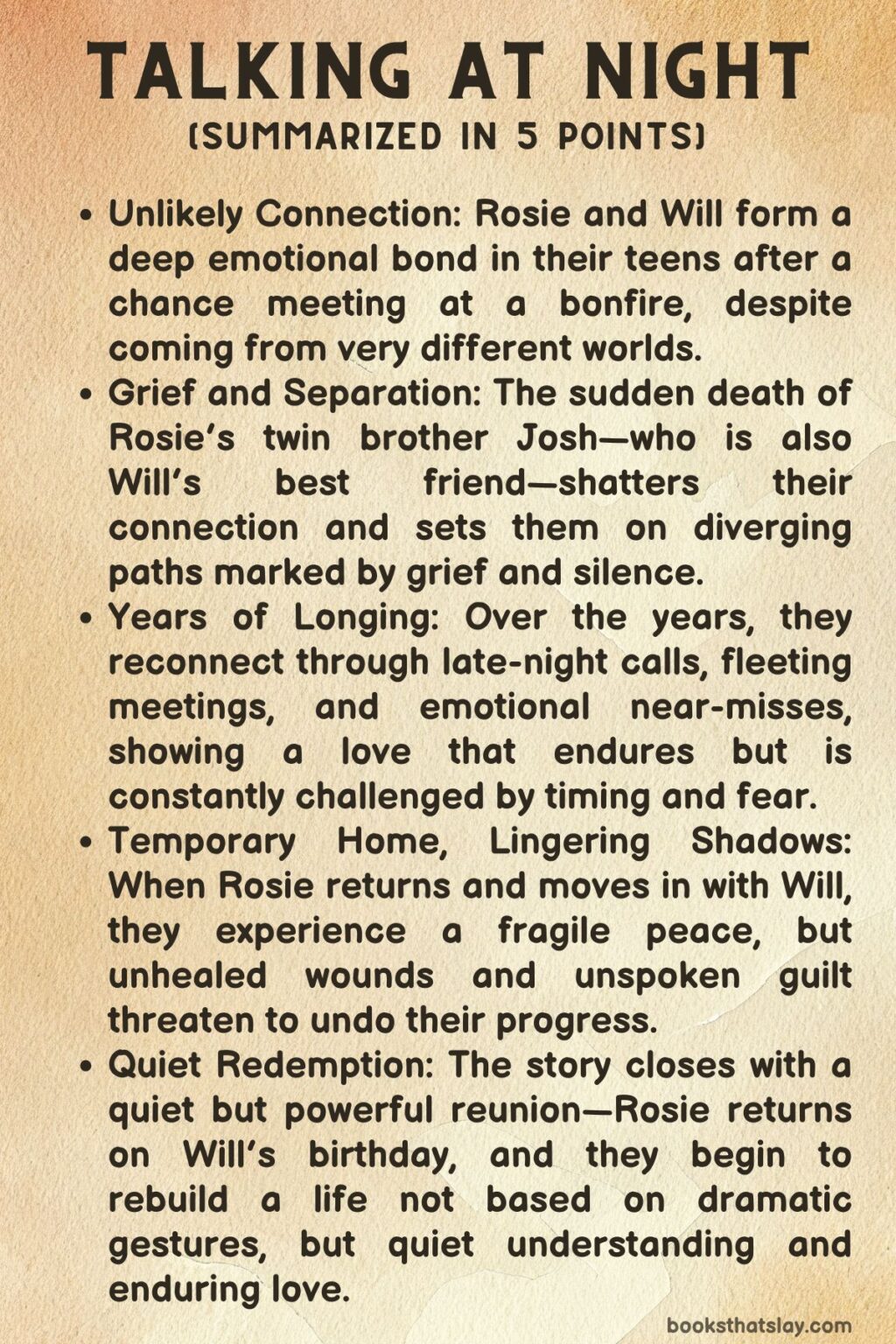 Talking at Night Summary, Characters and Themes