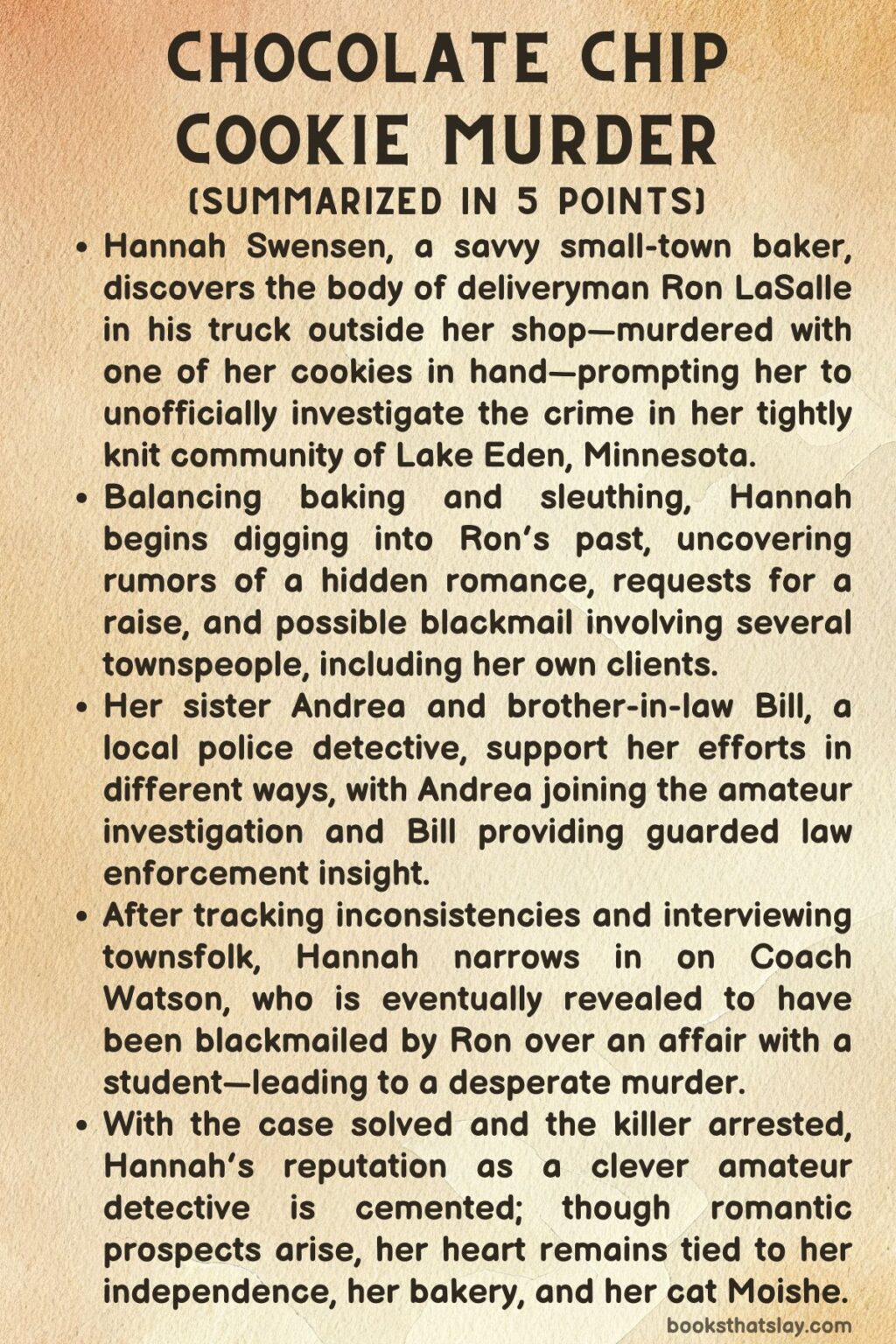 Chocolate Chip Cookie Murder Summary, Characters and Themes