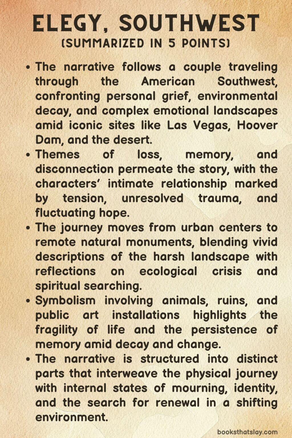 Elegy, Southwest Summary, Characters and Themes