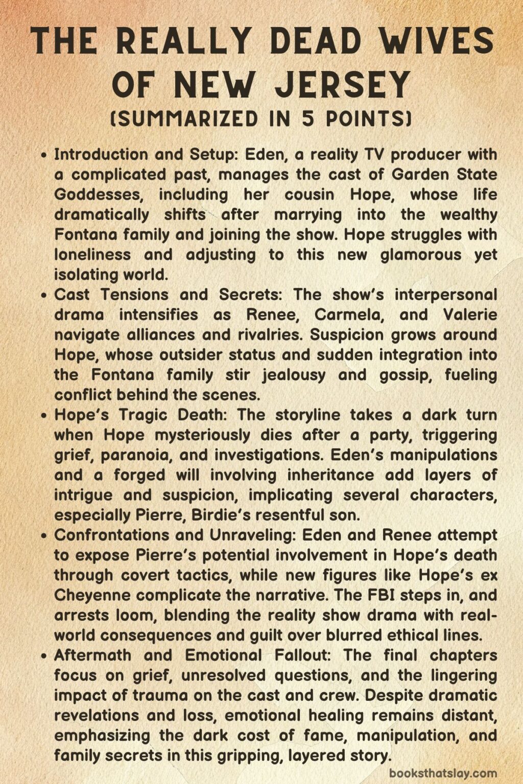 The Really Dead Wives of New Jersey Summary, Characters and Themes