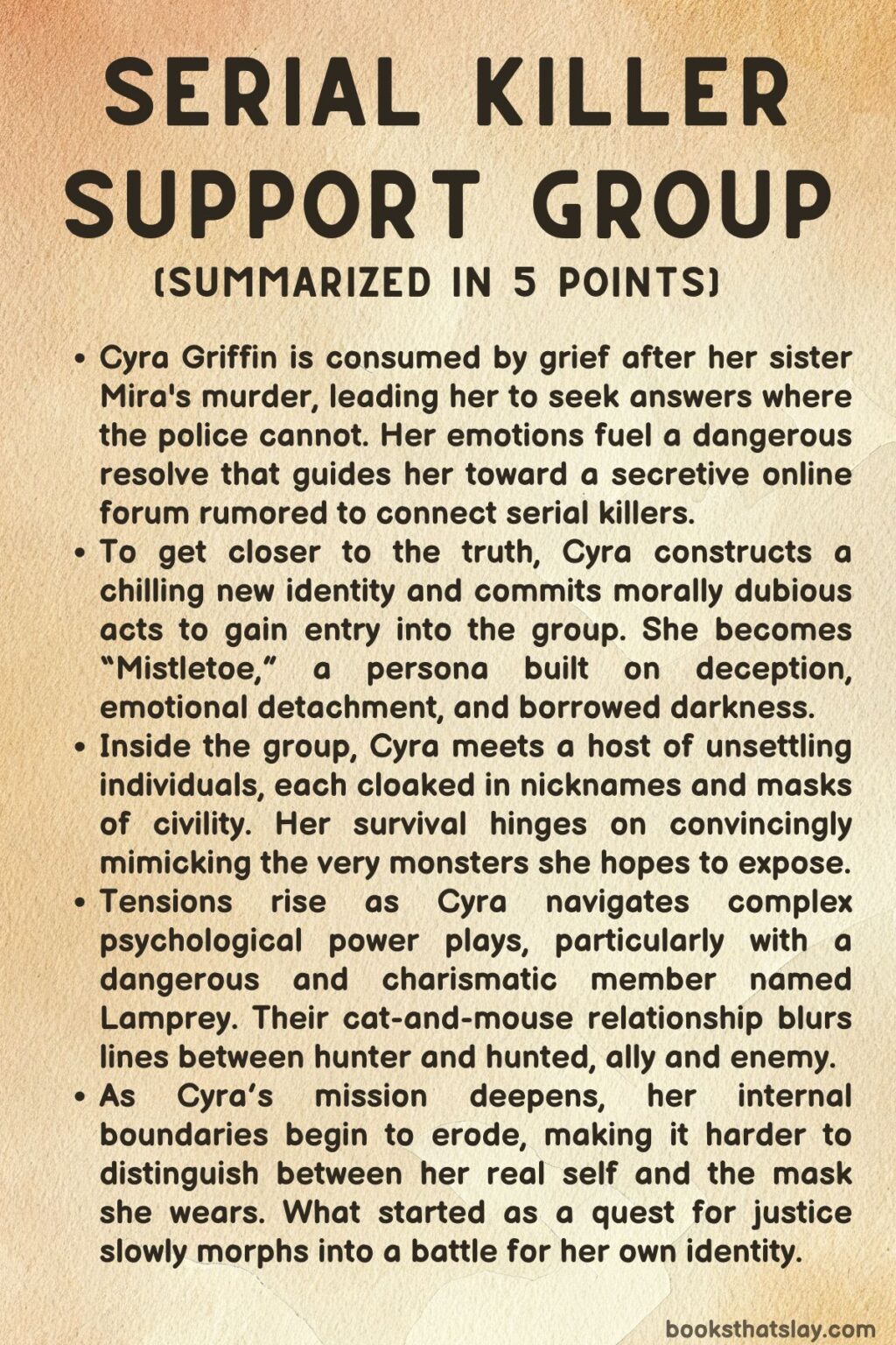 Serial Killer Support Group Summary, Characters and Themes