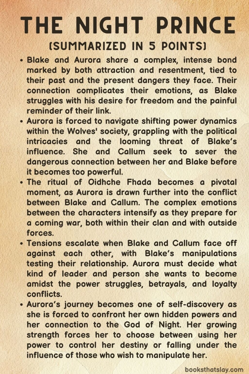 The Night Prince Summary, Characters and Themes