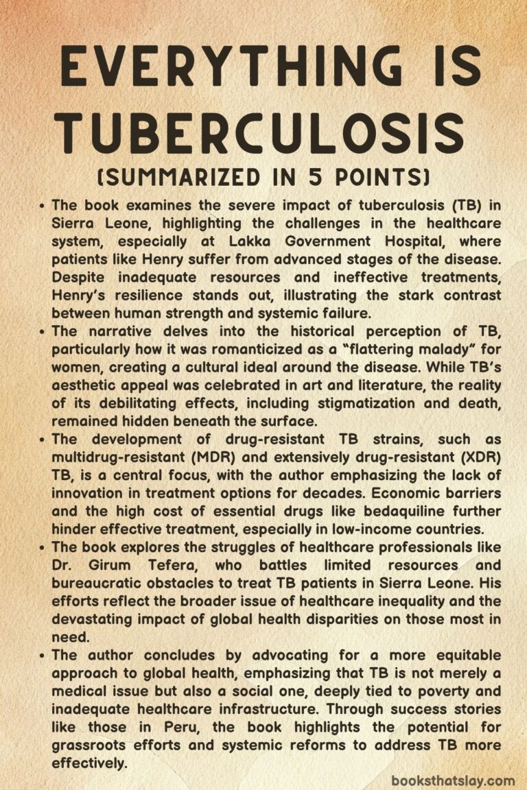Everything Is Tuberculosis Summary, Characters and Themes