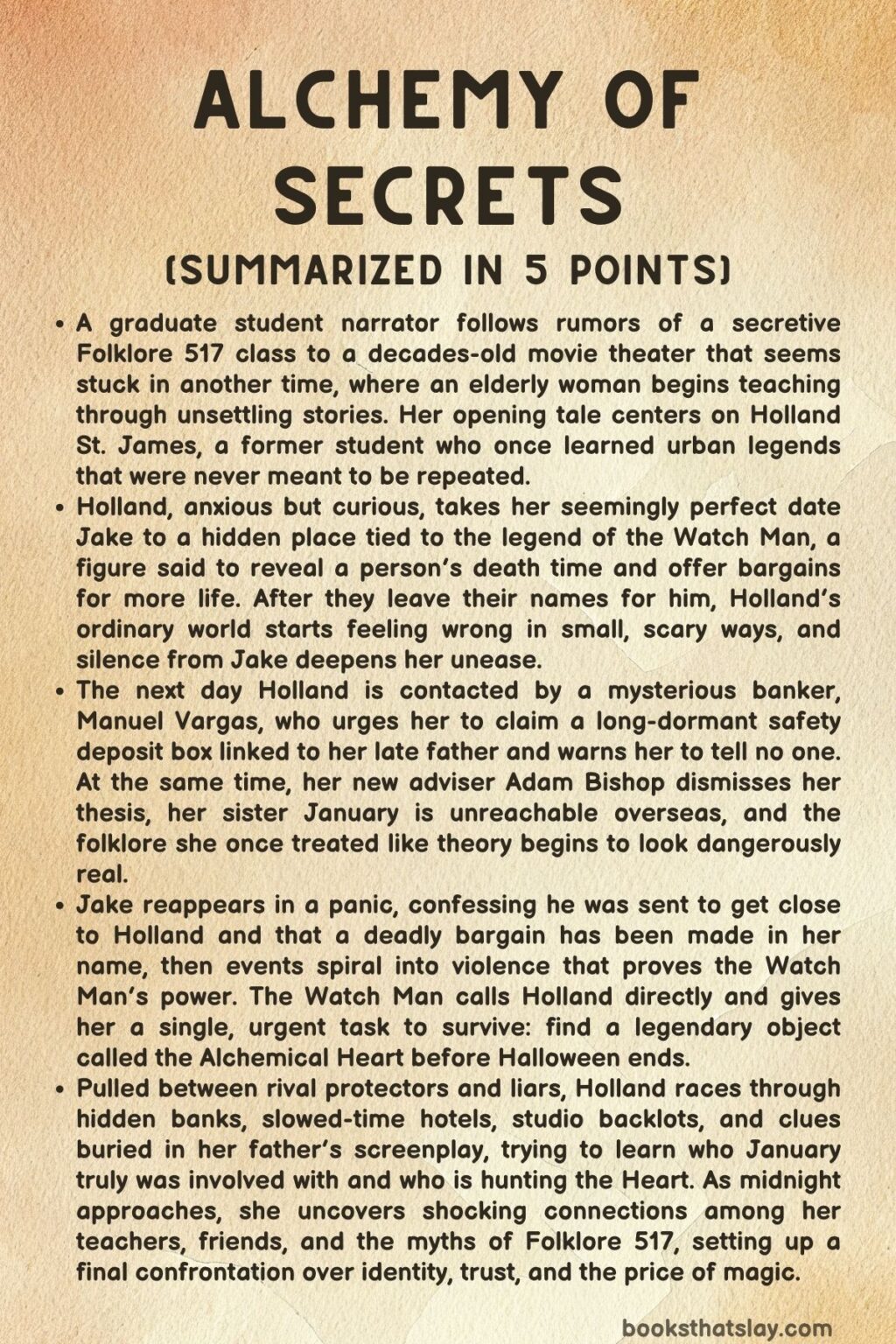 Alchemy of Secrets Summary, Characters and Themes