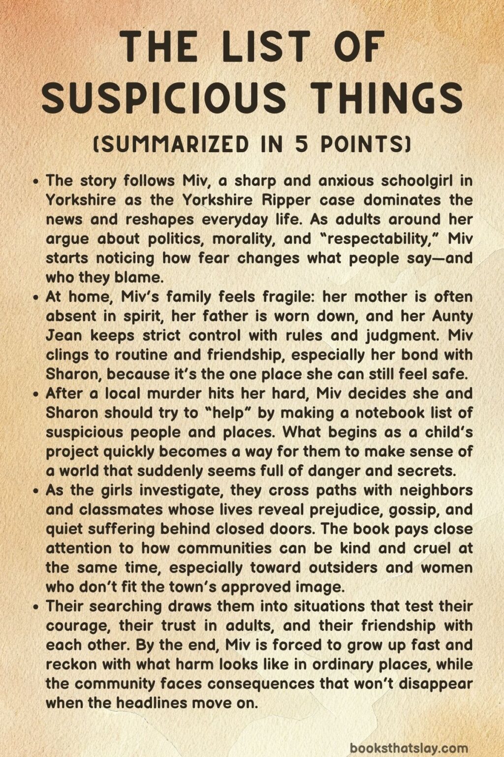 The List of Suspicious Things Summary, Characters and Themes